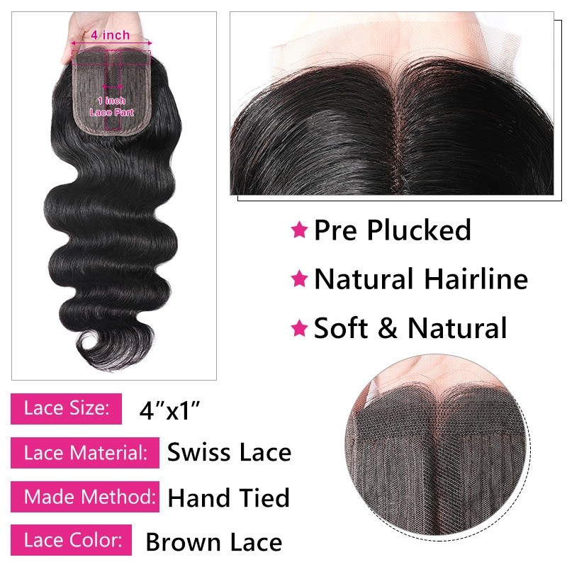 Beautyforever Body Wave Hair 1 PCS Middle Part Lace Closure Human Hair ...