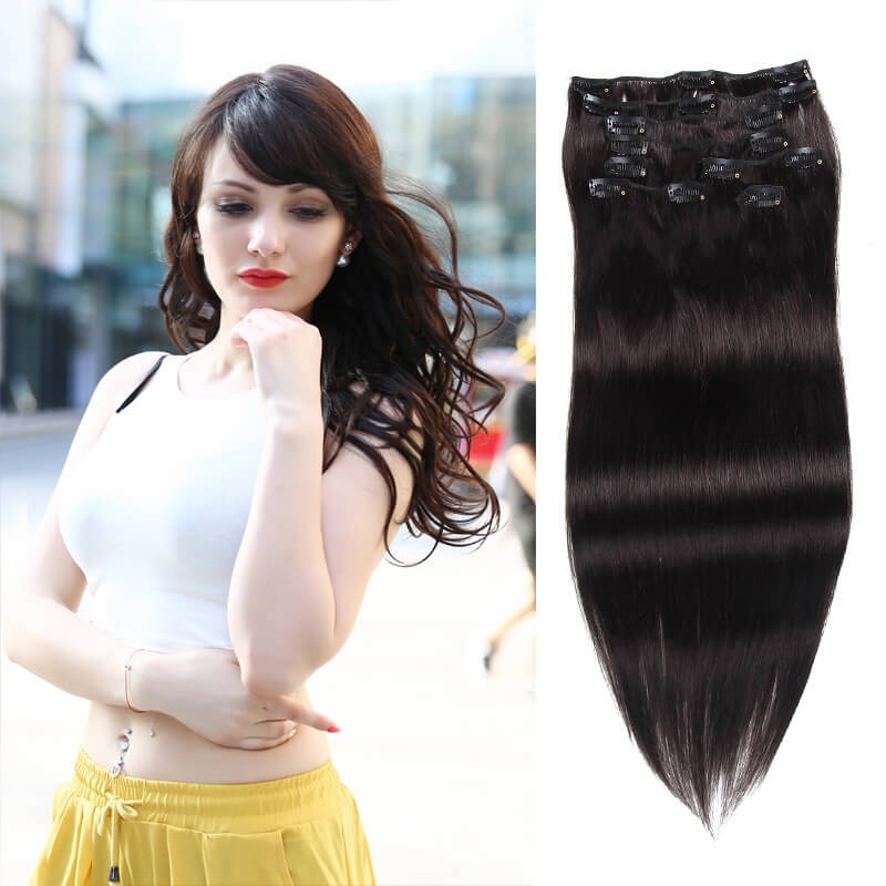 Beautyforever Best Selling Clip In Hair Extensions 100g/Pack 1B# Black ...
