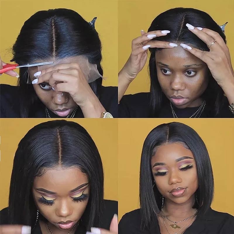 Beautyforever Short Straight T Part Bob Wig With Baby Hair Along The ...