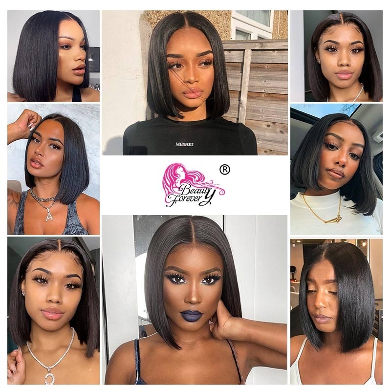 Beautyforever Short Straight T Part Bob Wig With Baby Hair Along The ...