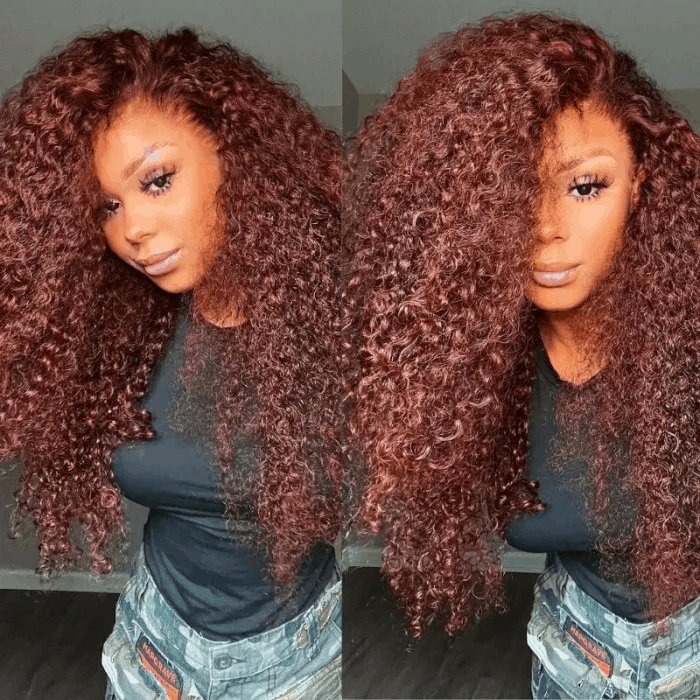 Beautyforever Reddish Brown Jerry Curly 13x4 Lace Frontal Human Hair Wigs With Baby Hair