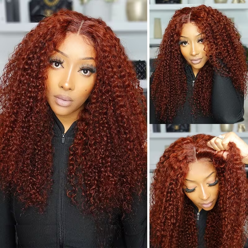 Beautyforever Glueless 33B Auburn Wig Jerry Curly Body Wave 6x4.75 / 4x4 Pre Cut Lace Closure ...