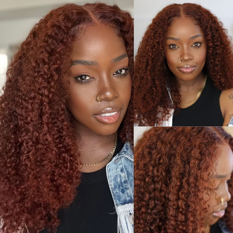 Beautyforever Glueless 33B Auburn Wig Jerry Curly Body Wave 6x4.75 / 4x4 Pre Cut Lace Closure ...
