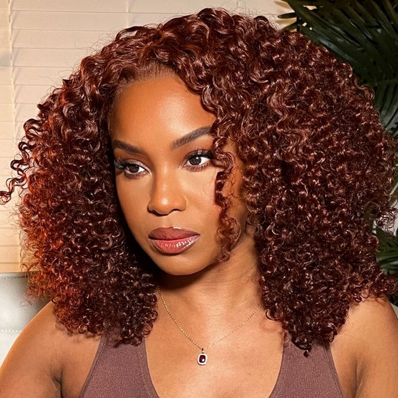 Beautyforever 33B Auburn Lace Front Wigs Kinky Curly 13x4 Lace Front Wigs Pre-plucked With Babyhair