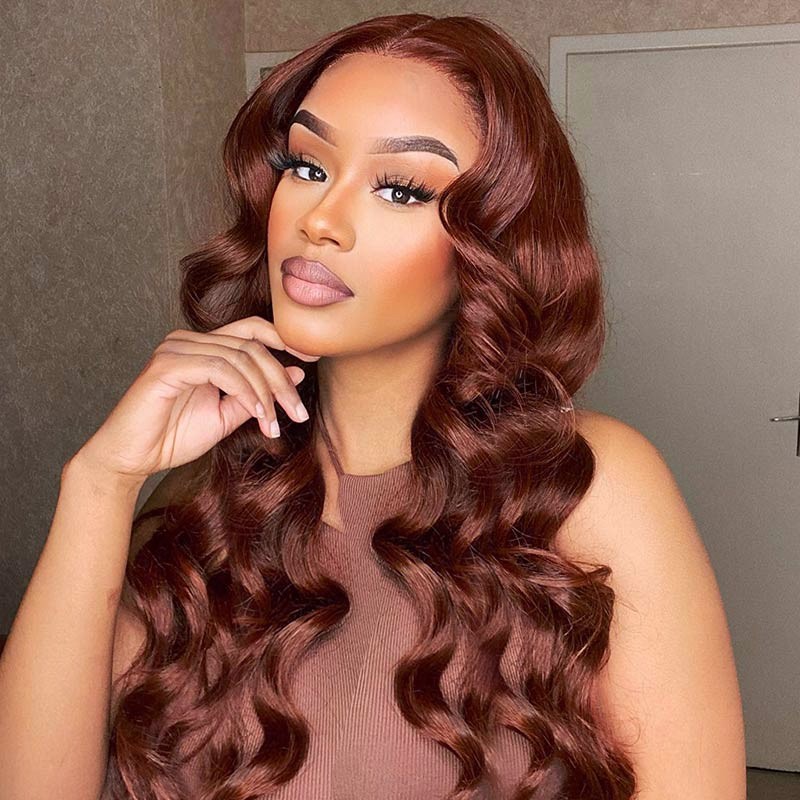 Beautyforever 33B Color Wigs 13X4 Lace Front Wigs With Baby Hair Body Wave Dark Auburn Human ...