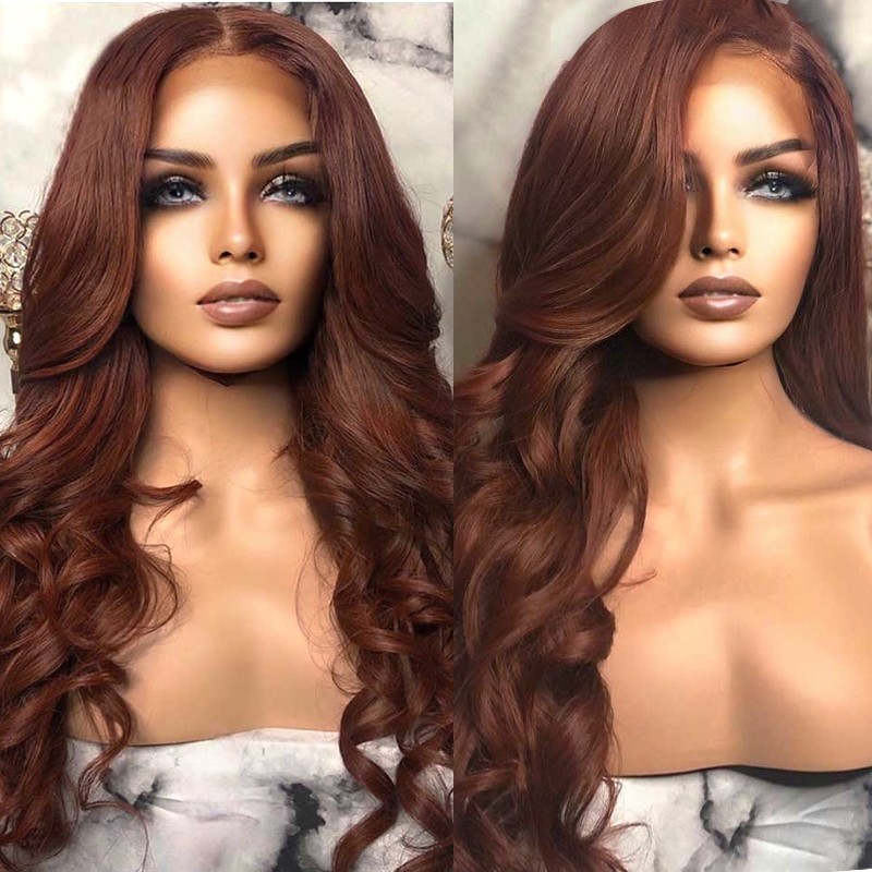 Beautyforever 33B Color Wigs 13X4 Lace Front Wigs With Baby Hair Body Wave Dark Auburn Human ...