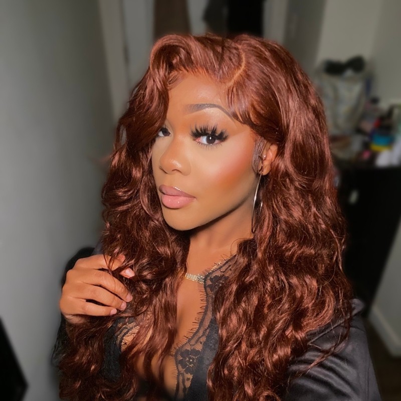 Beautyforever Pre-plucked 13x4 Lace Front Wigs 33B Color Wig Body Wave Dark Auburn Human Hair ...