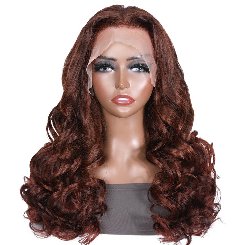 Beautyforever Pre-plucked 13x4 Lace Front Wigs 33B Color Wig Body Wave Dark Auburn Human Hair ...