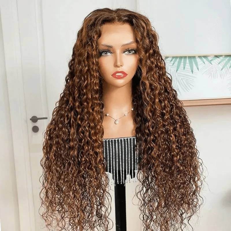 Beautyforever Top Quality Dark Brown Human Hair T Part Wig Water Wave ...