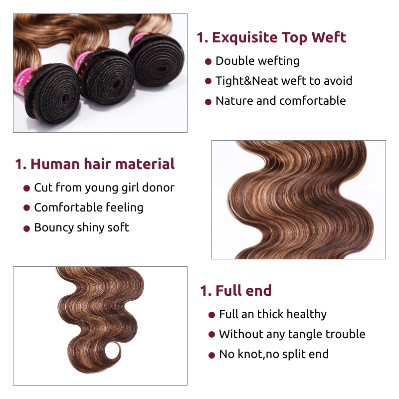 Beautyforever Three Bundles High Quality Body Wave TL412 Honey Brown ...