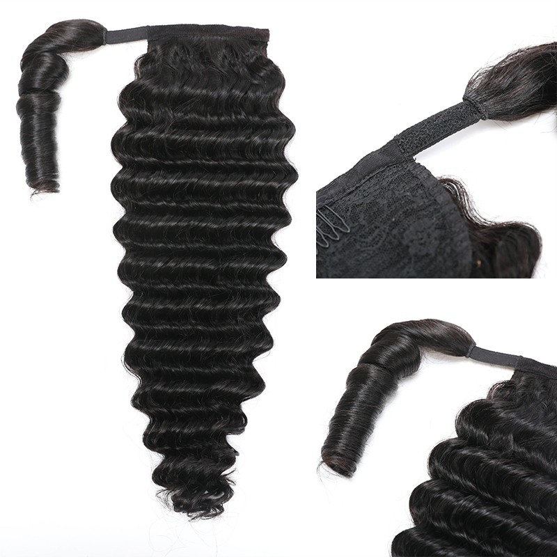 18 Inch Deep Wave Ponytail With Clip In Wrap-around Ponytail Extension ...