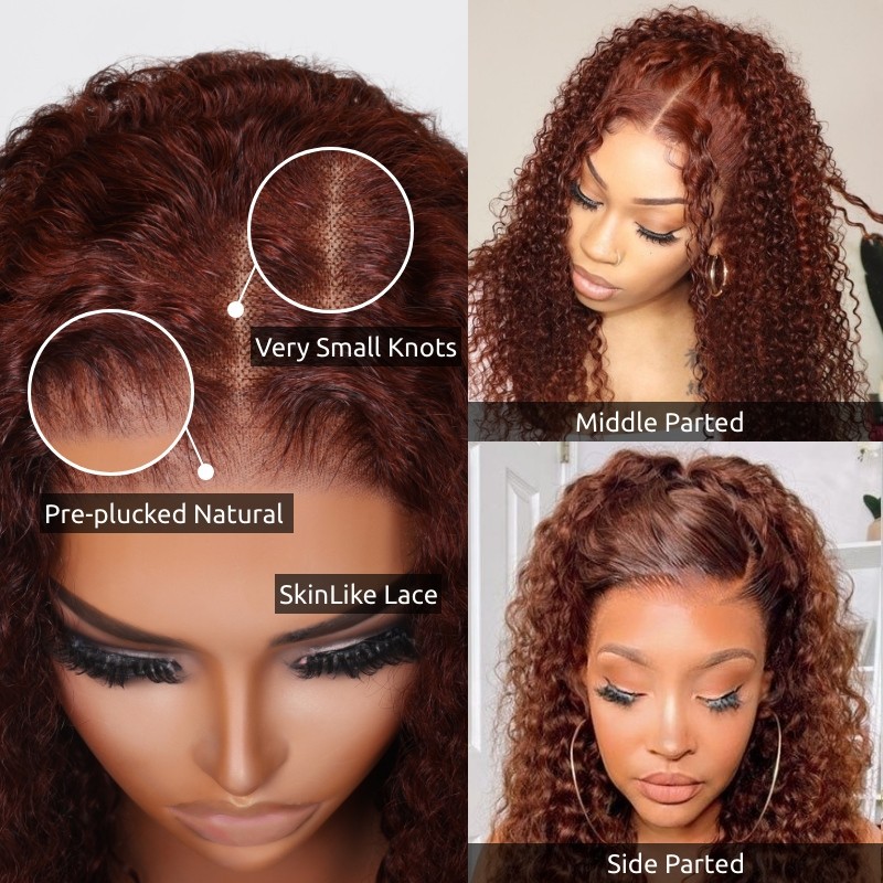 Beautyforever 33B Auburn Lace Front Wigs Kinky Curly 13x4 Lace Front Wigs Pre-plucked With Babyhair