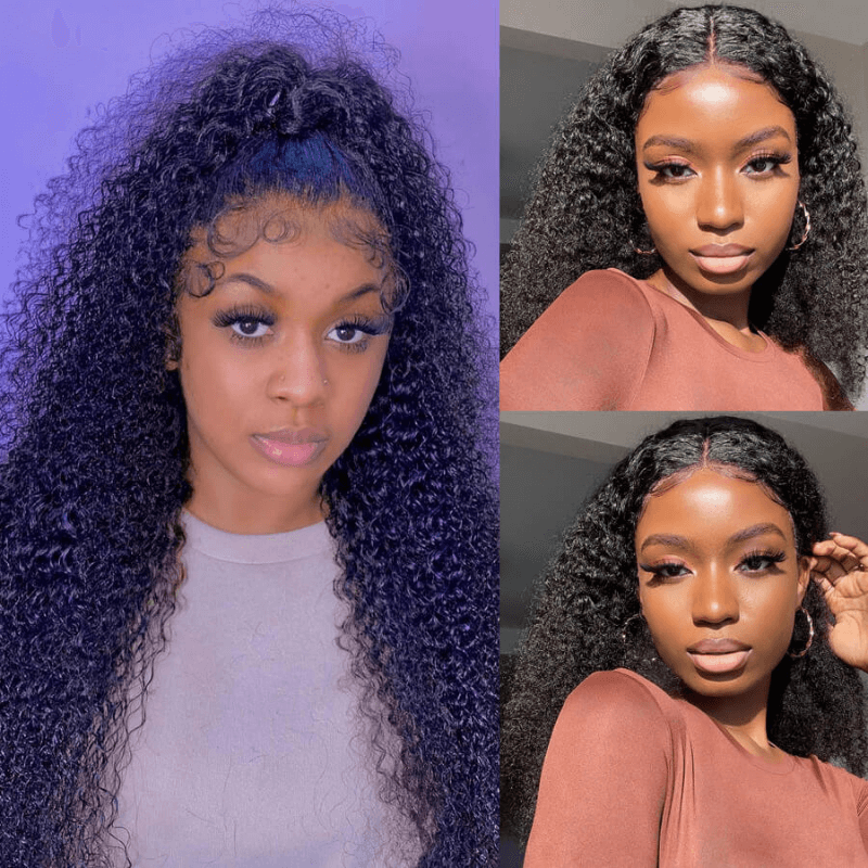 Beautyforever Black Middle Part Wigs Kinky Curly T Part Lace Human Hair ...