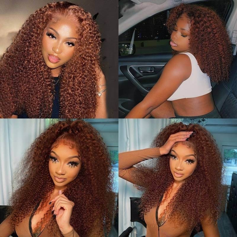 Beautyforever 33B Auburn Lace Front Wigs Kinky Curly 13x4 Lace Front Wigs Pre-plucked With Babyhair