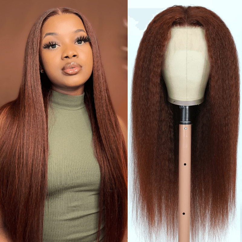Beautyforever 33B Auburn Wigs Kinky Straight 4x4 Lace Closure Wigs Pre-plucked Huaman Hair Wigs