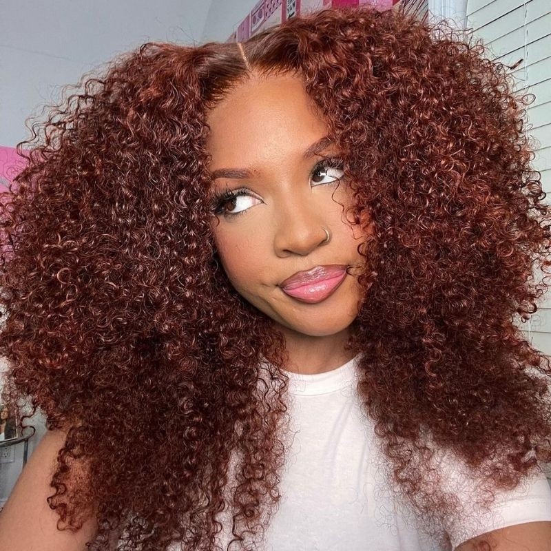 Beautyforever 33B Auburn Lace Front Wigs Kinky Curly 13x4 Lace Front Wigs Pre-plucked With Babyhair