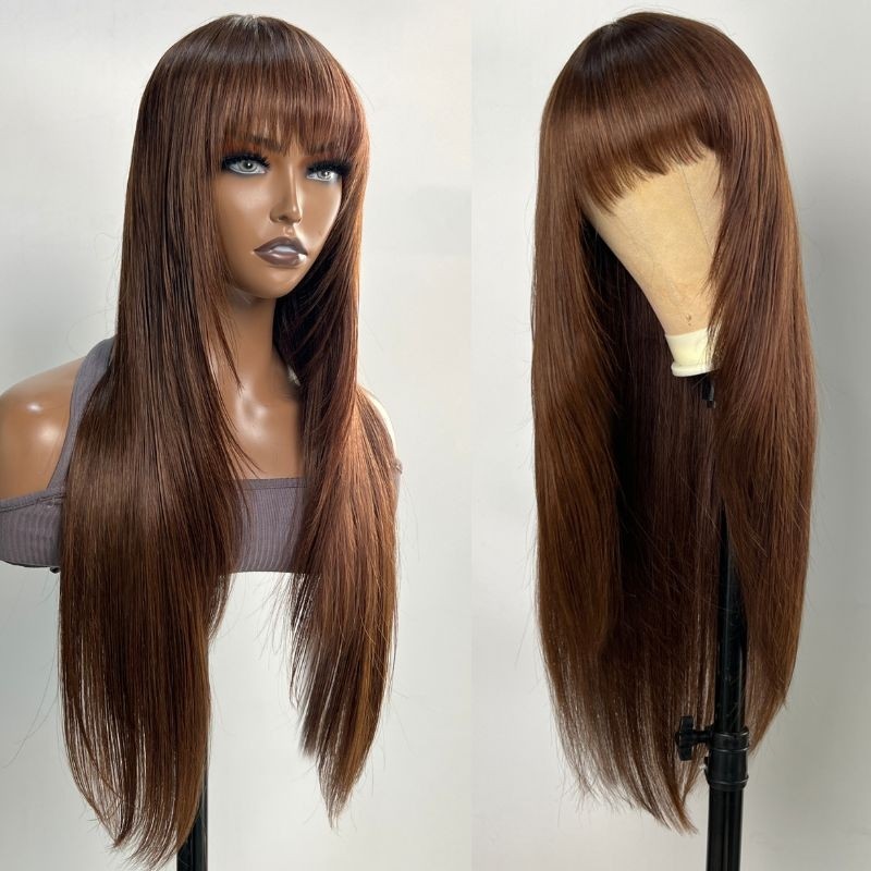 Beautyforever Glueless Human Hair Wigs Mocha Brown Straight Layered Wig ...