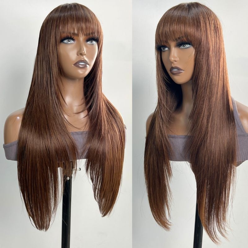 Beautyforever Glueless Human Hair Wigs Mocha Brown Straight Layered Wig ...