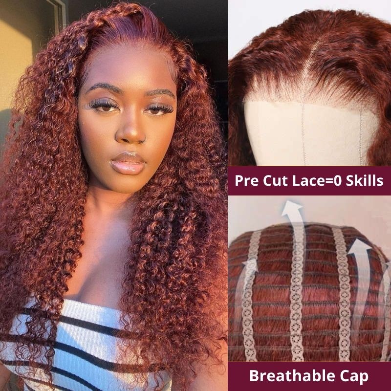 Beautyforever 33B Auburn Lace Front Wigs Kinky Curly 13x4 Lace Front Wigs Pre-plucked With Babyhair