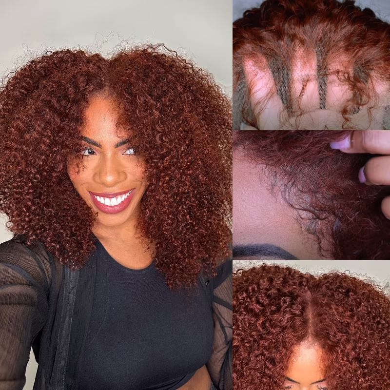 Beautyforever Glueless 33B Auburn Wig Jerry Curly Body Wave 6x4.75 / 4x4 Pre Cut Lace Closure ...