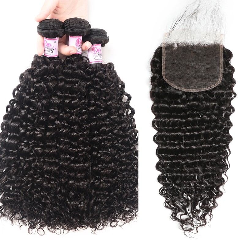 Beautyforever Invisible 5x5 HD Lace Closure With 3 Bundles Deep Wave Sew In