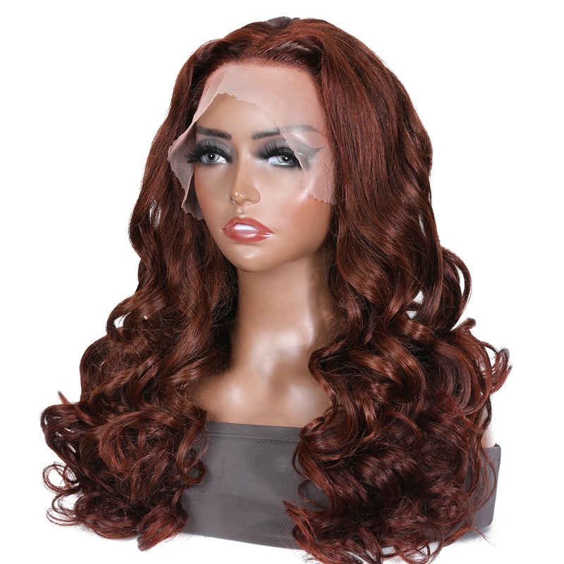 Beautyforever Pre-plucked 13x4 Lace Front Wigs 33B Color Wig Body Wave Dark Auburn Human Hair ...