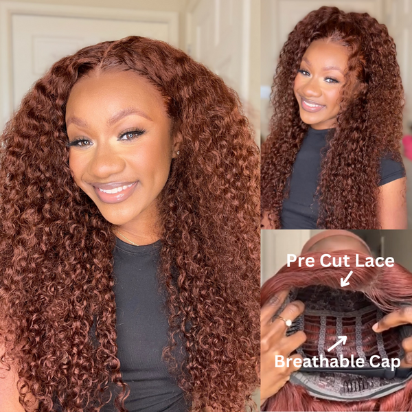 Beautyforever Glueless 33B Auburn Wig Jerry Curly Body Wave 6x4.75 / 4x4 Pre Cut Lace Closure ...