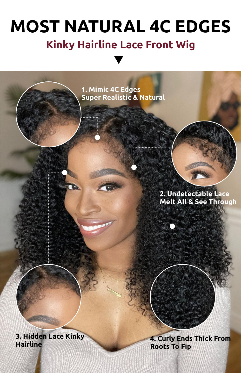 Beautyforever 4C Edges Realistic Hairline Lace Front Kinky Curly 150% ...