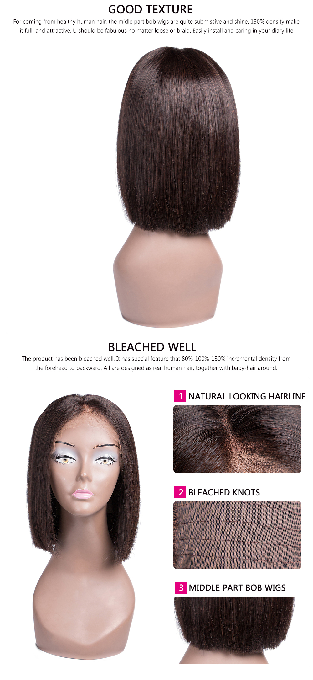 Beautyforever Lace Front Middle Part Short Bob Wigs Virgin Human Hair