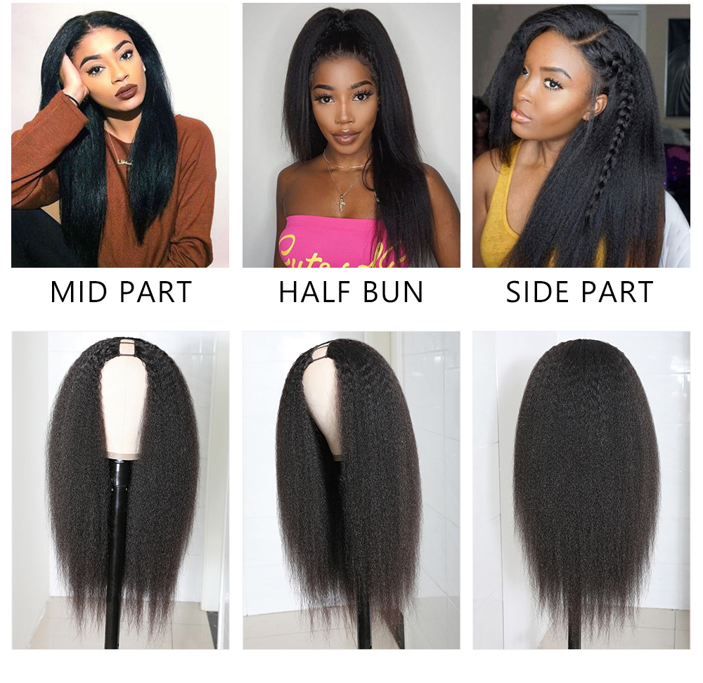 Beautyforever U Part Wig 100% Brazilian Remy Human Hair Kinky Straight ...